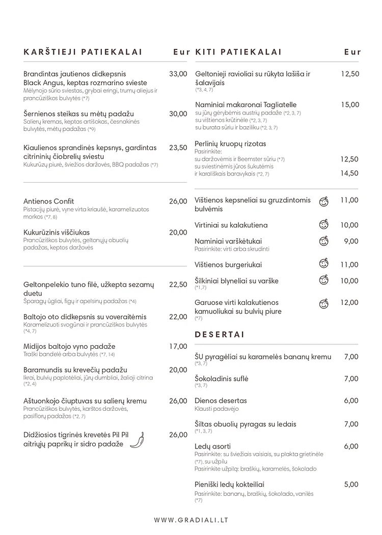 PINETA restorano meniu - Sanatorija Gradiali