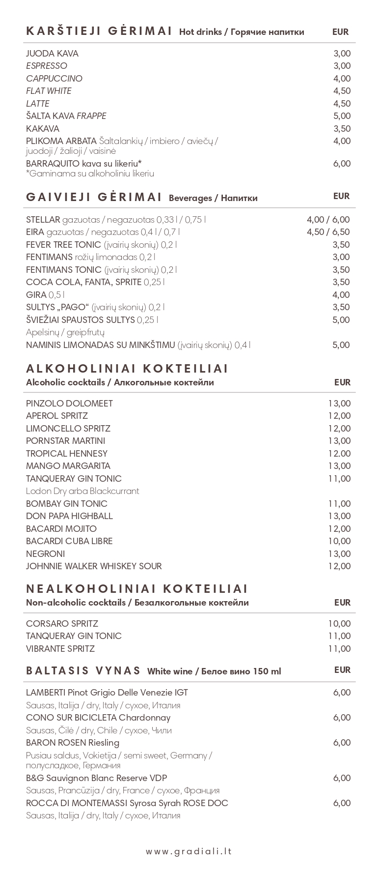 PINETA restorano meniu - Sanatorija Gradiali