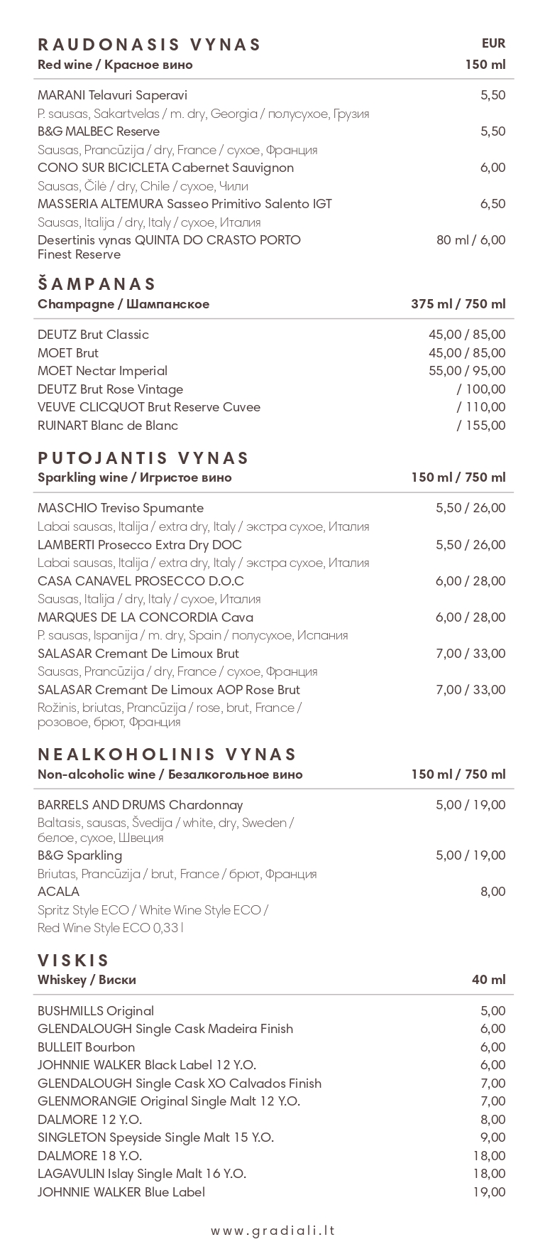 PINETA restorano meniu - Sanatorija Gradiali