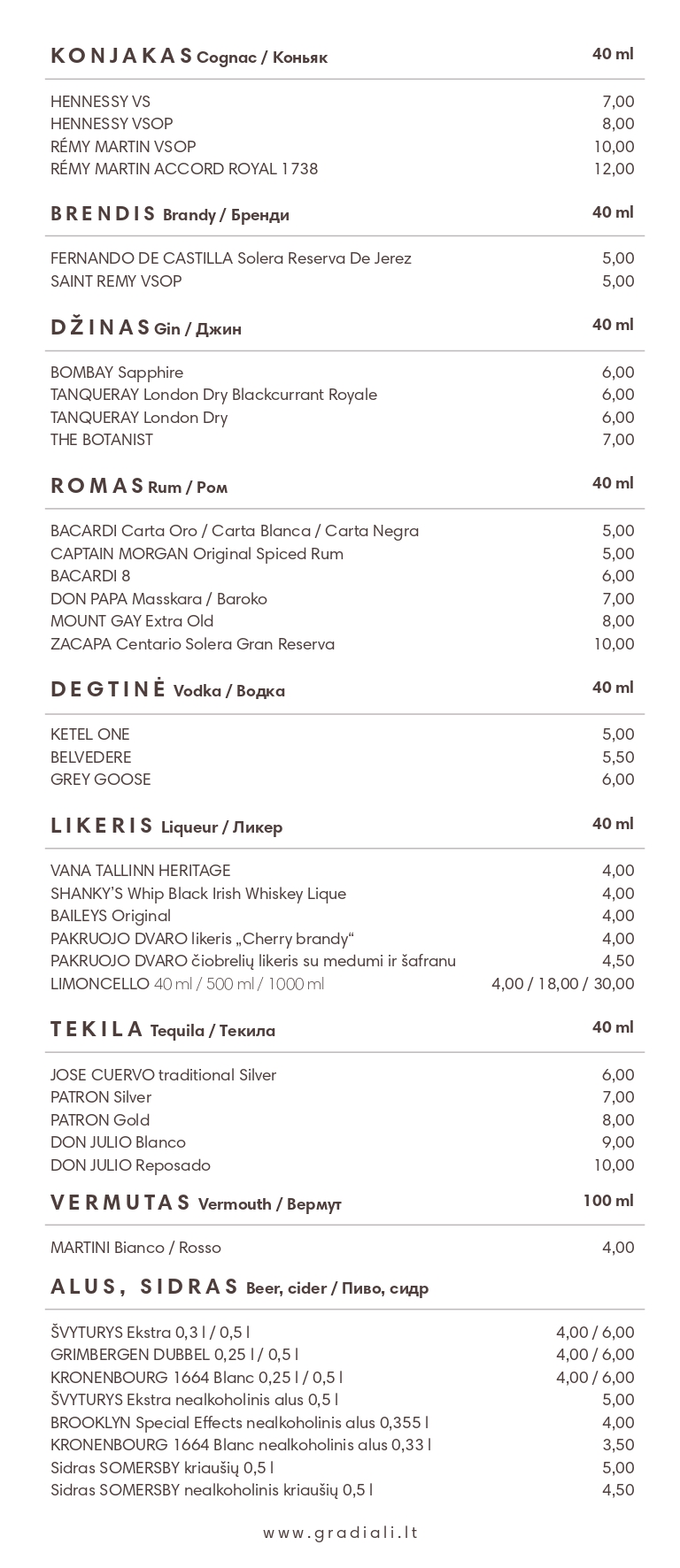 PINETA restorano meniu - Sanatorija Gradiali