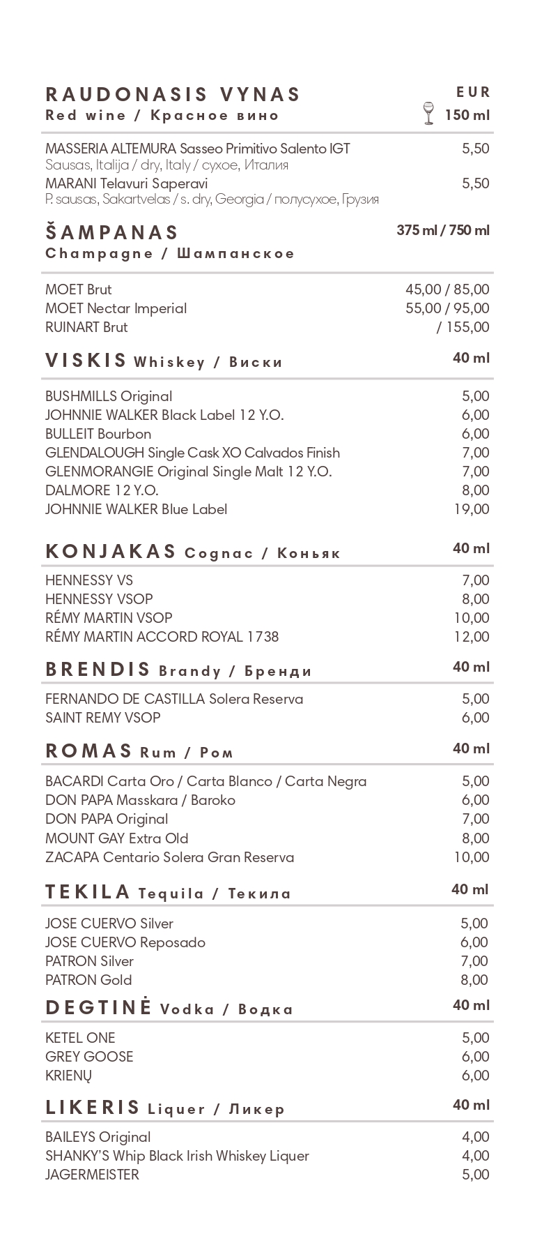 Lobby Bar Menu - Sanatorija Gradiali