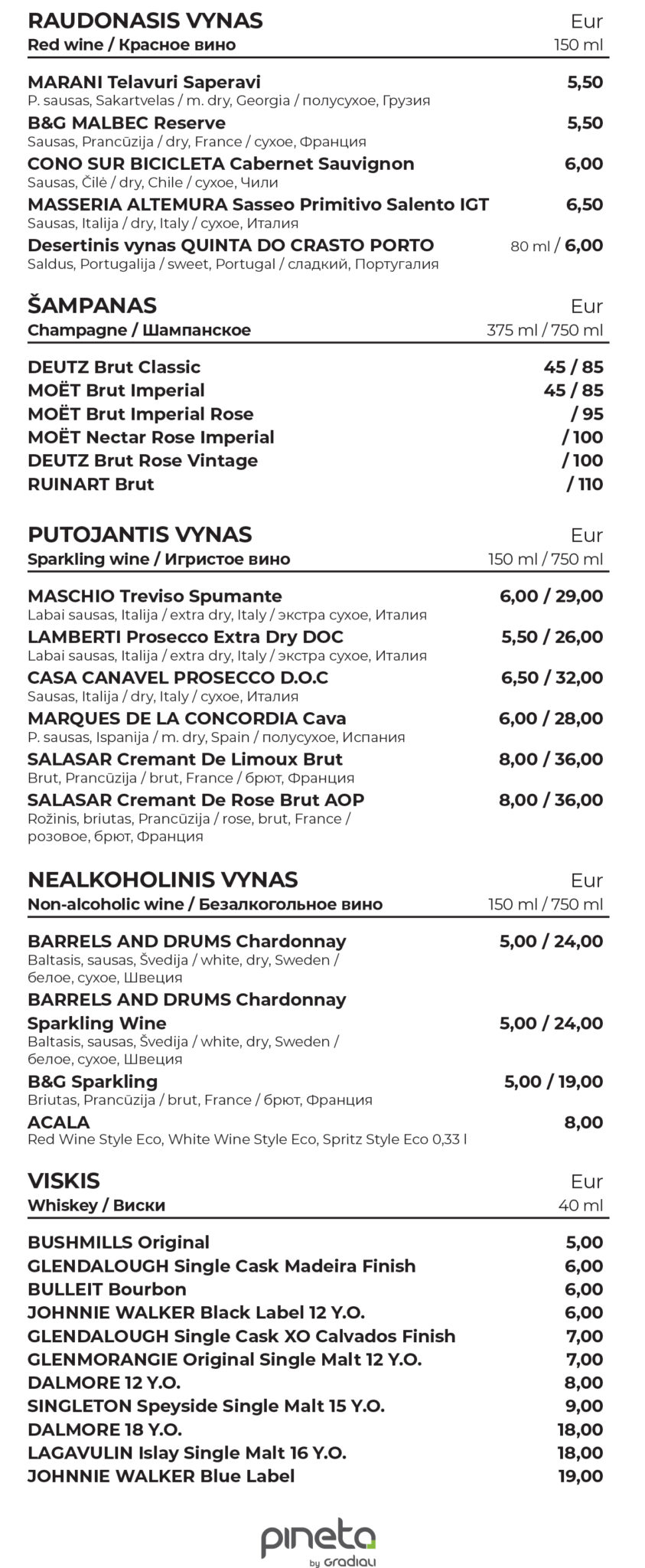 Restaurant Menu - Sanatorija Gradiali
