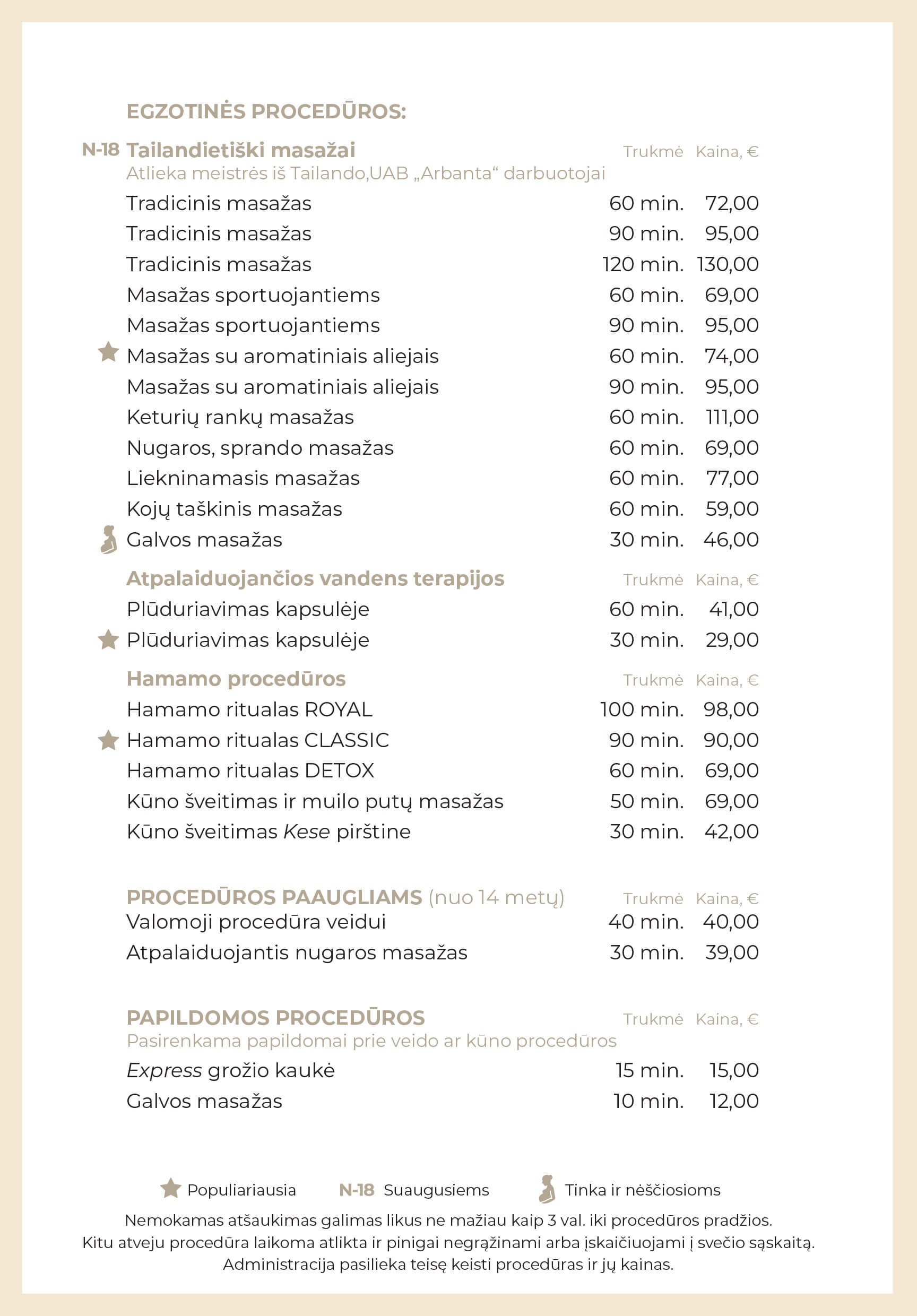 SPA procedūrų kainoraštis - Sanatorija Gradiali