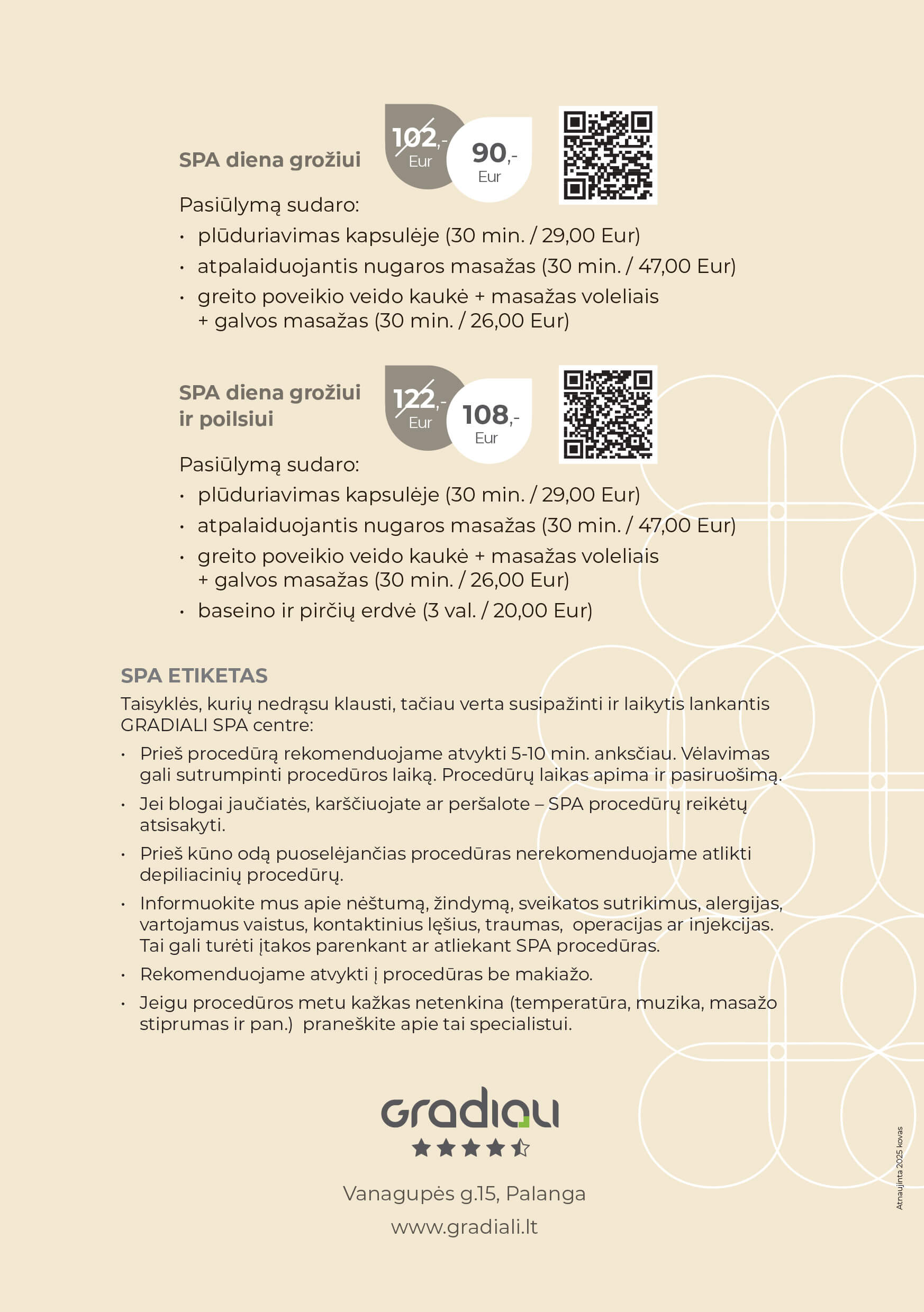 SPA procedūrų kainoraštis - Sanatorija Gradiali